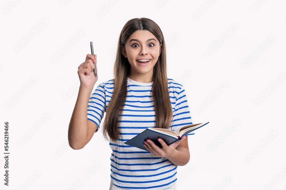 inspired with idea teen girl writing school diary isolated on white ...