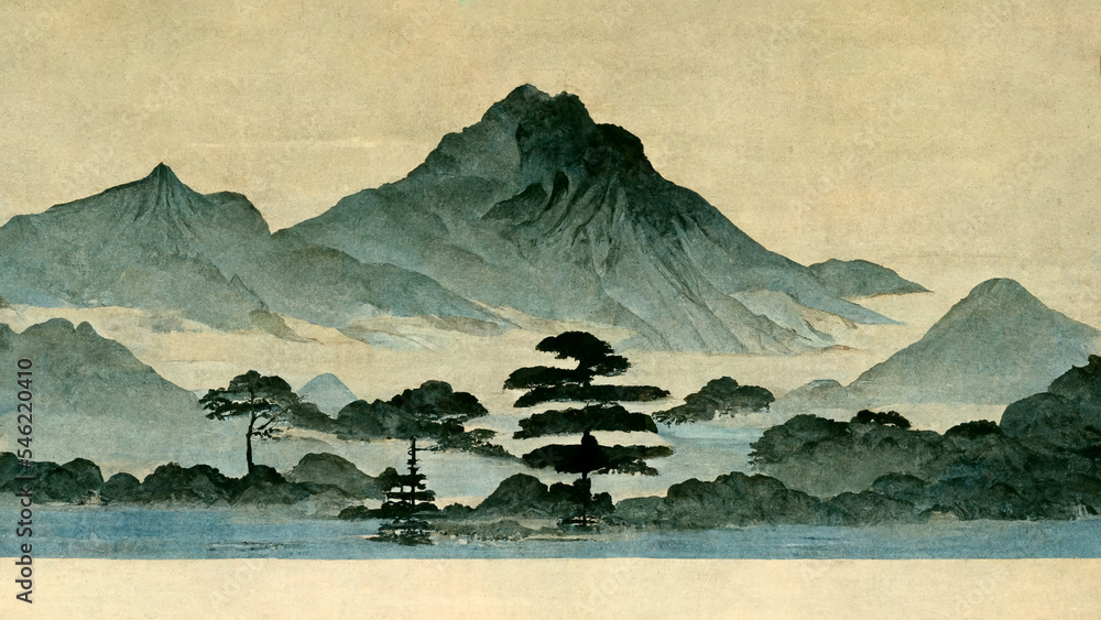 Japanese landscape, painting, ukiyo-e, Edo period, background, digital ...