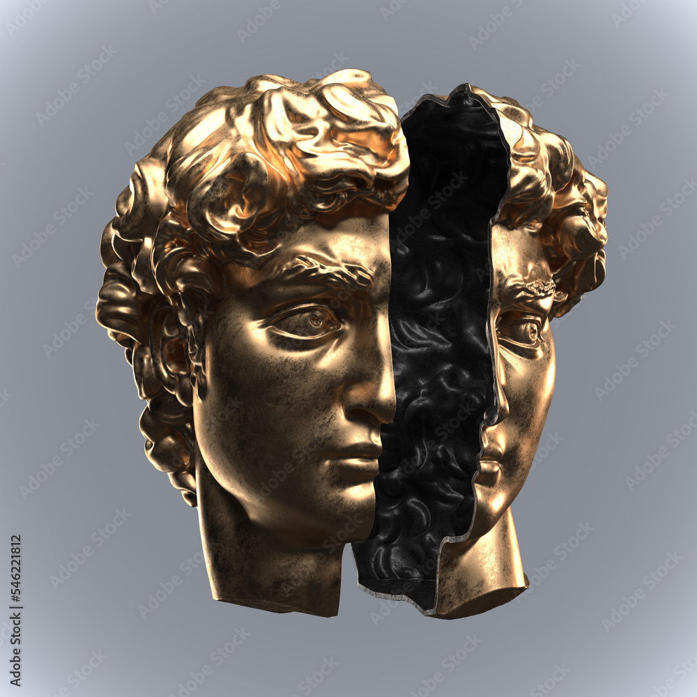 Abstract concept illustration from 3D rendering of a golden classical ...