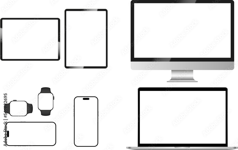 Realistic mockups of Apple devices on transparent background. Vector ...