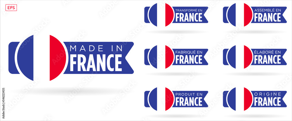 Collection de logo Made in France, fabriqué en France, origine France ...