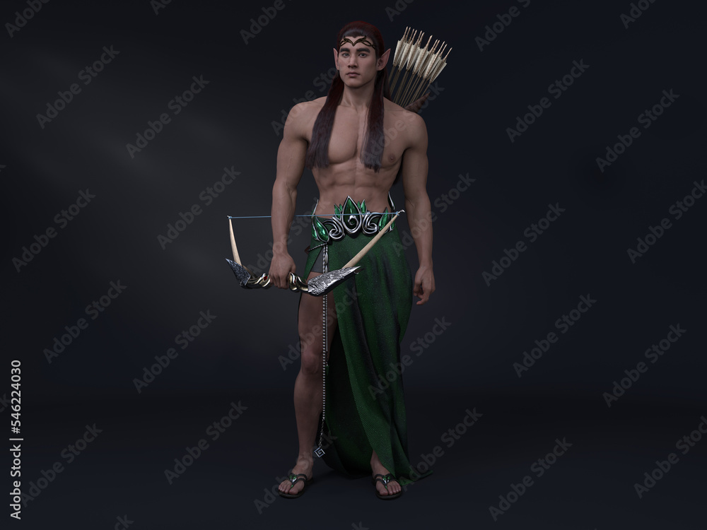 3D Render : portrait of the fantasy male elf character standing in the ...