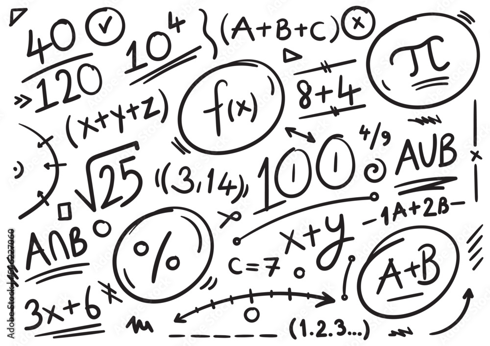 hand drawn math symbols. doodle math symbols. math symbols for ...