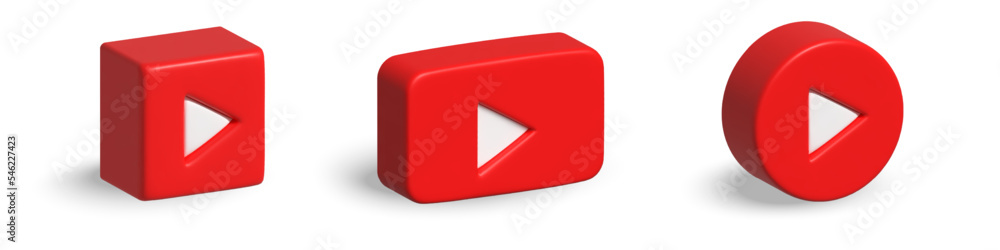 YouTube 3D logo set . YouTube icons and buttons set .Video player ...