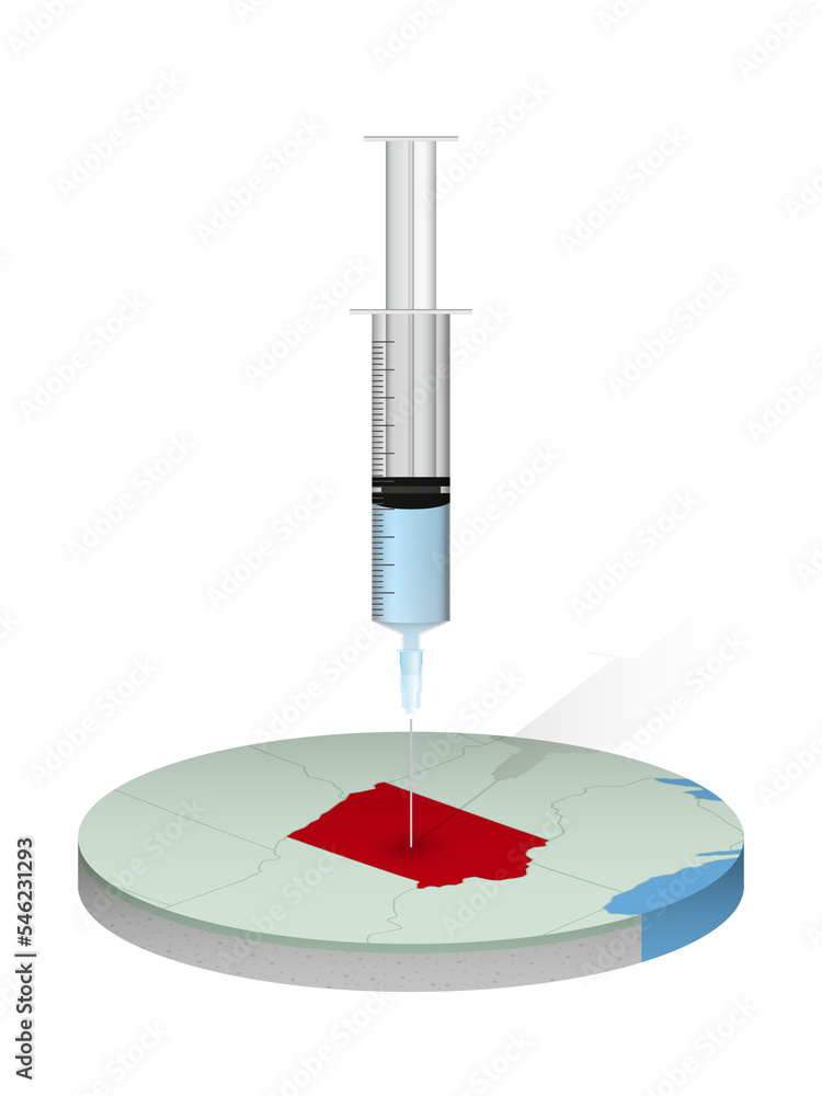 Vaccination of Iowa, injection of a syringe into a map of Iowa. Stock ...