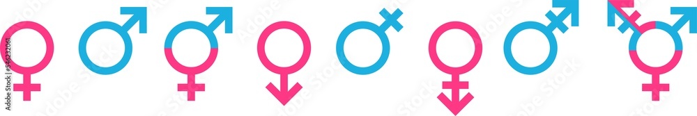 Gender icon set pink and blue color. The sign of a woman, a man, a non ...