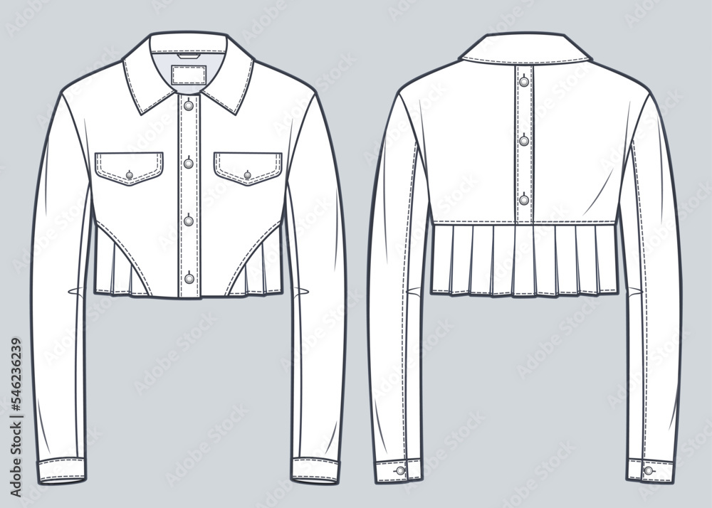 Women's Cropped Jacket technical fashion Illustration. Jeans Jacket ...