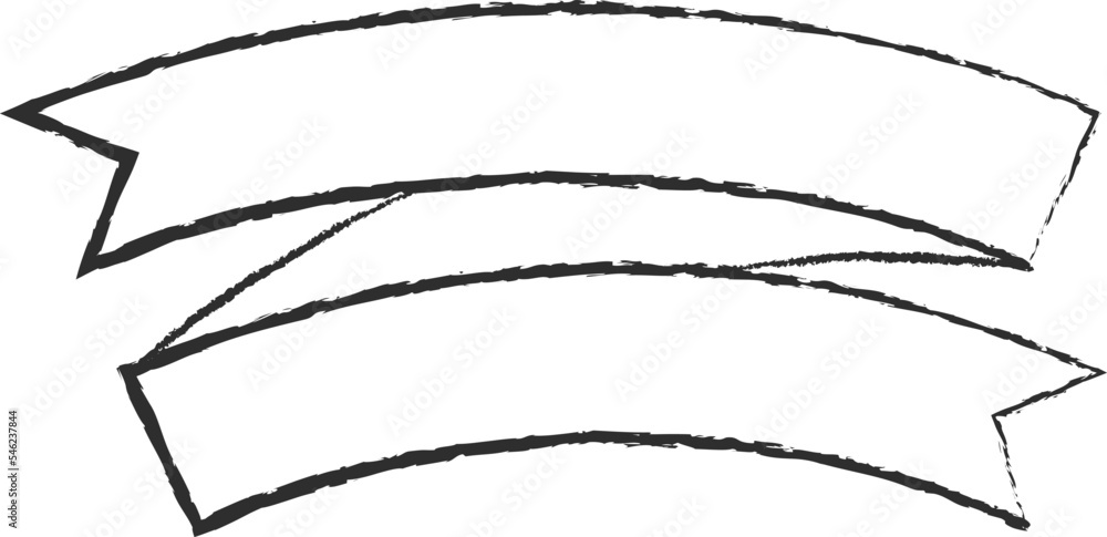 Chalk outline blank label ribbon vector illustration. Chalk style ...