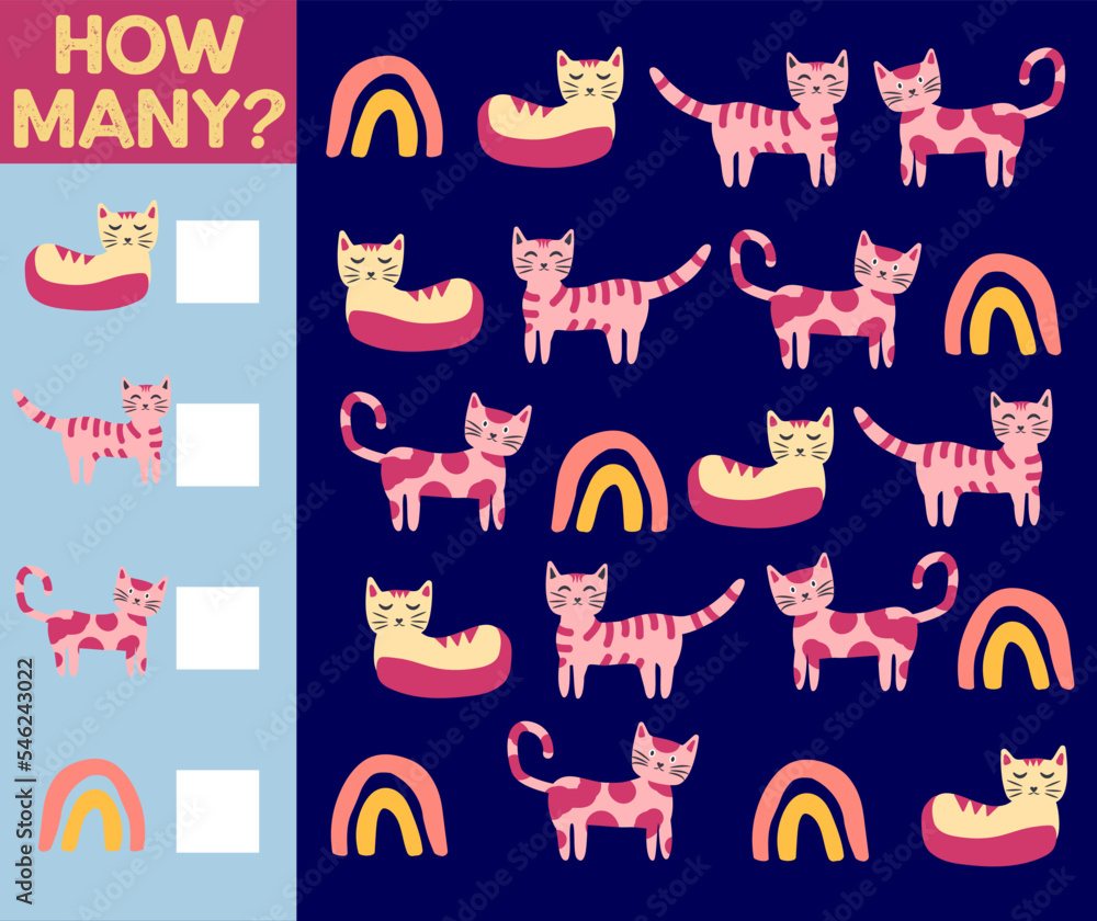 How many Cat, game for children. printable worksheet Stock Vector ...