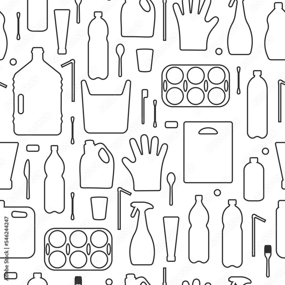 Plastic waste, ocean pollution seamless pattern vector illustration ...
