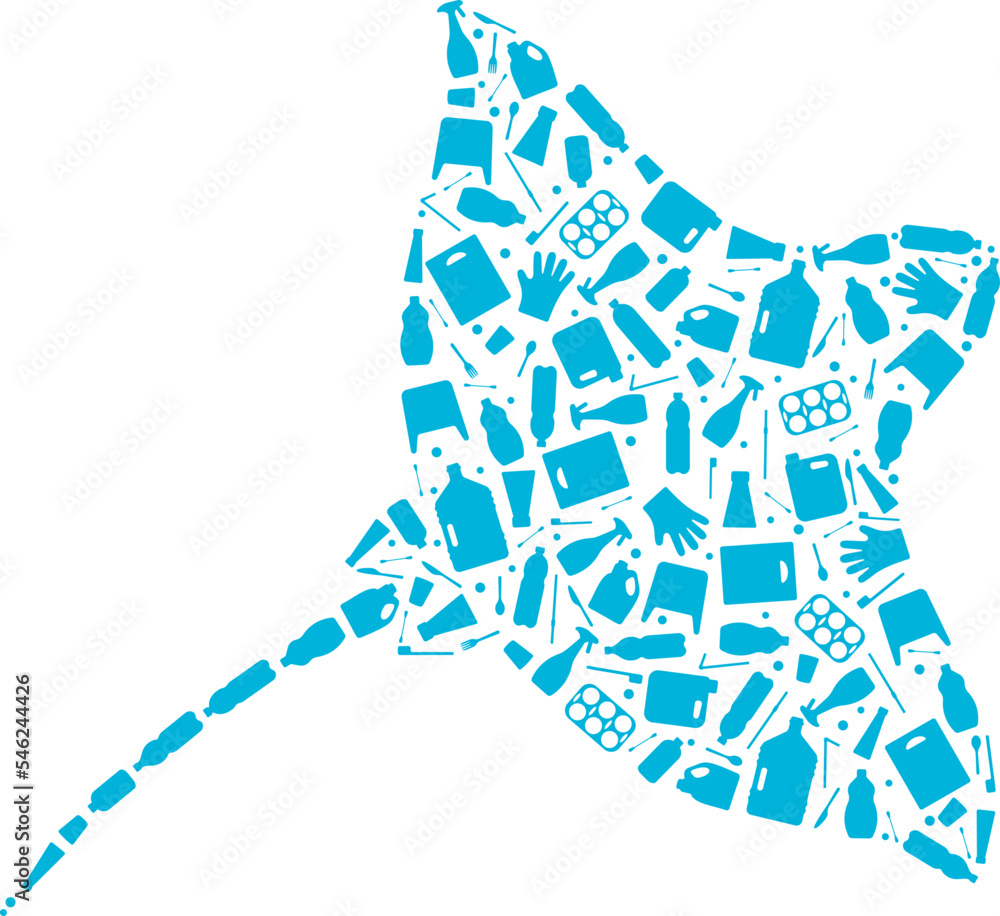 Stop ocean plastic pollution concept vector illustration. Ray marine ...