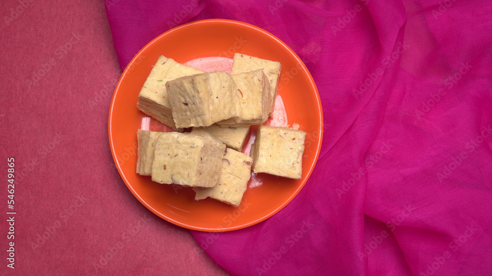 Patisa / Soan Papdi is a popular Indian cube shape flaky/crispy dessert ...
