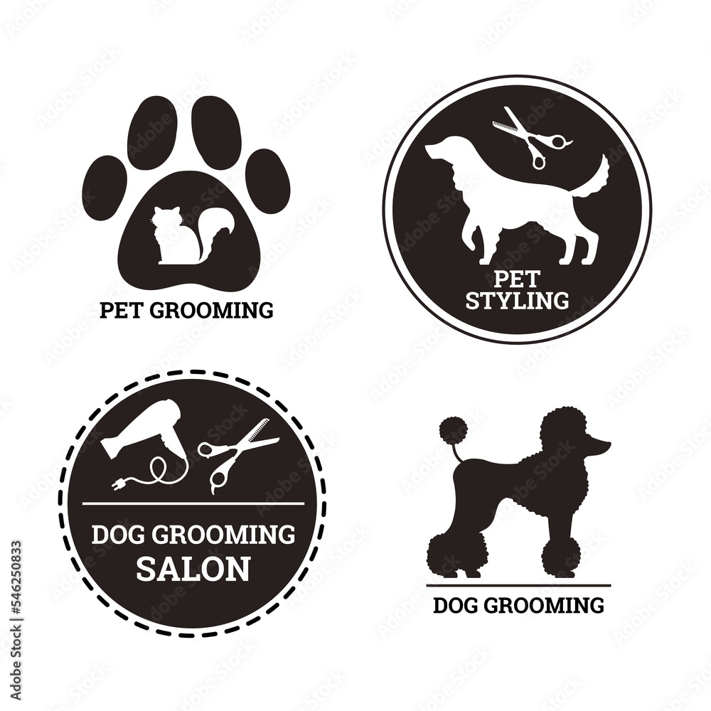 Pet grooming salon logo templates, silhouette of pets and grooming ...