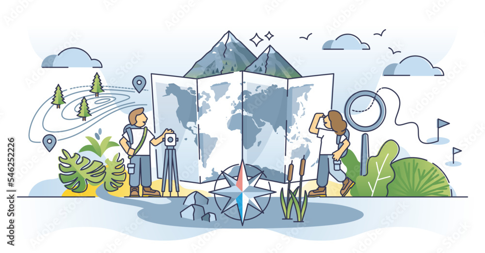 Cartographer occupation with map measurement data outline concept. Work ...