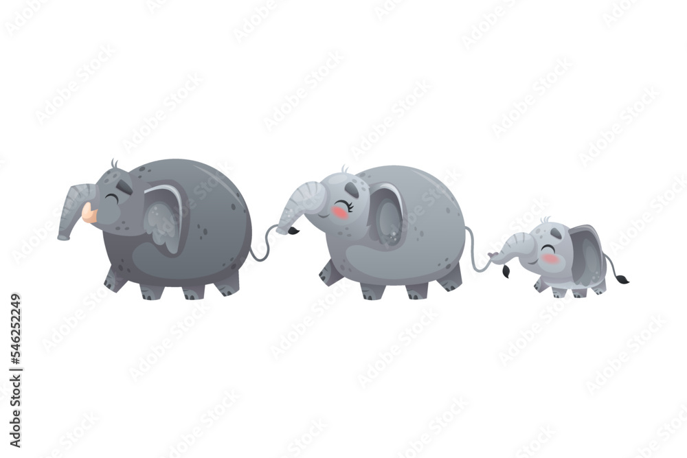 Elephants Holding Tails Cartoon