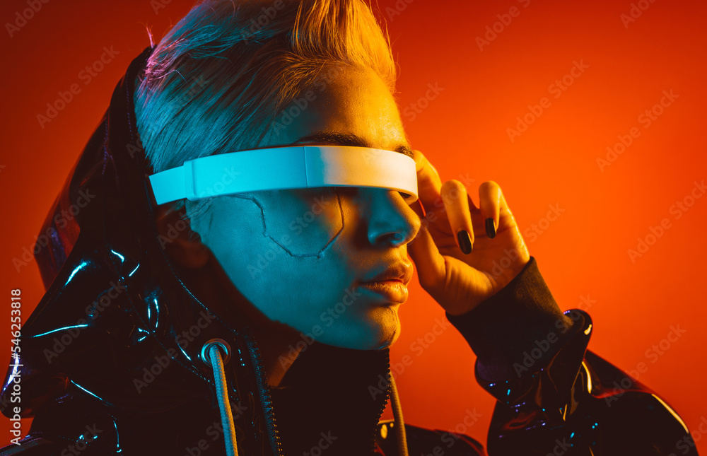 Representation of a bionic super human with advanced technology parts ...