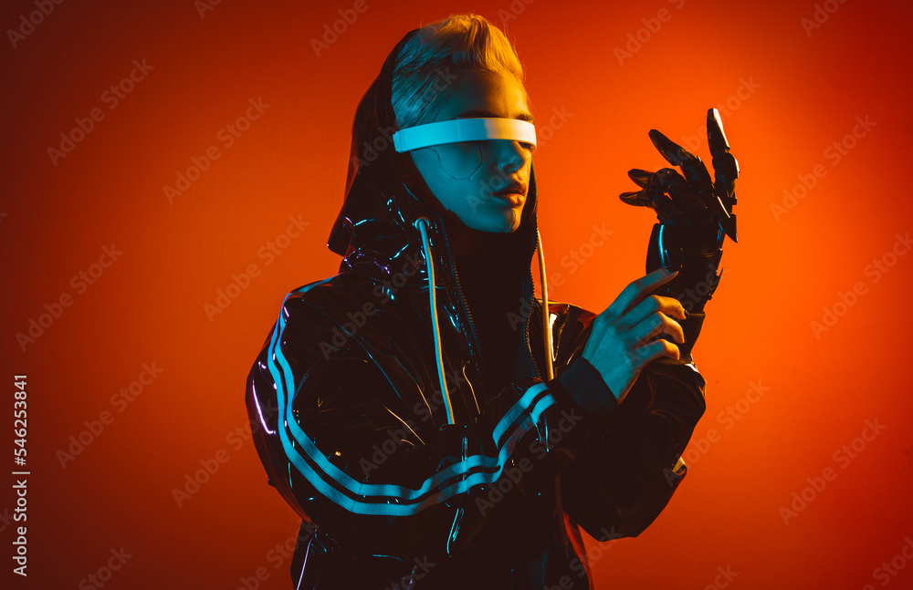 Representation of a bionic super human with advanced technology parts ...