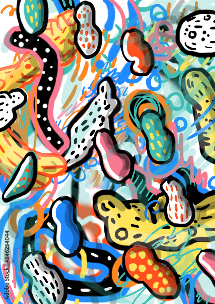 Abstract colorful illustration. Contemporary art. Doodle art. Digital ...