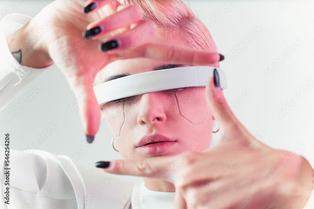 Representation of a bionic super human with advanced technology parts ...