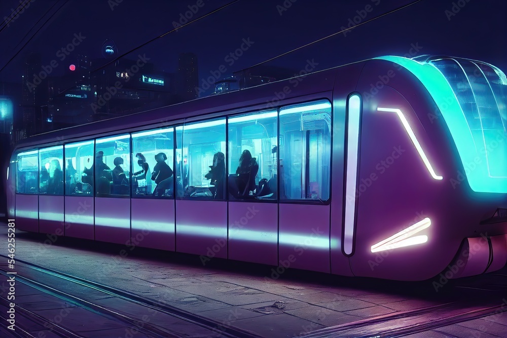 Urban mobility future - tram, metro, subway in futuristic city Stock ...
