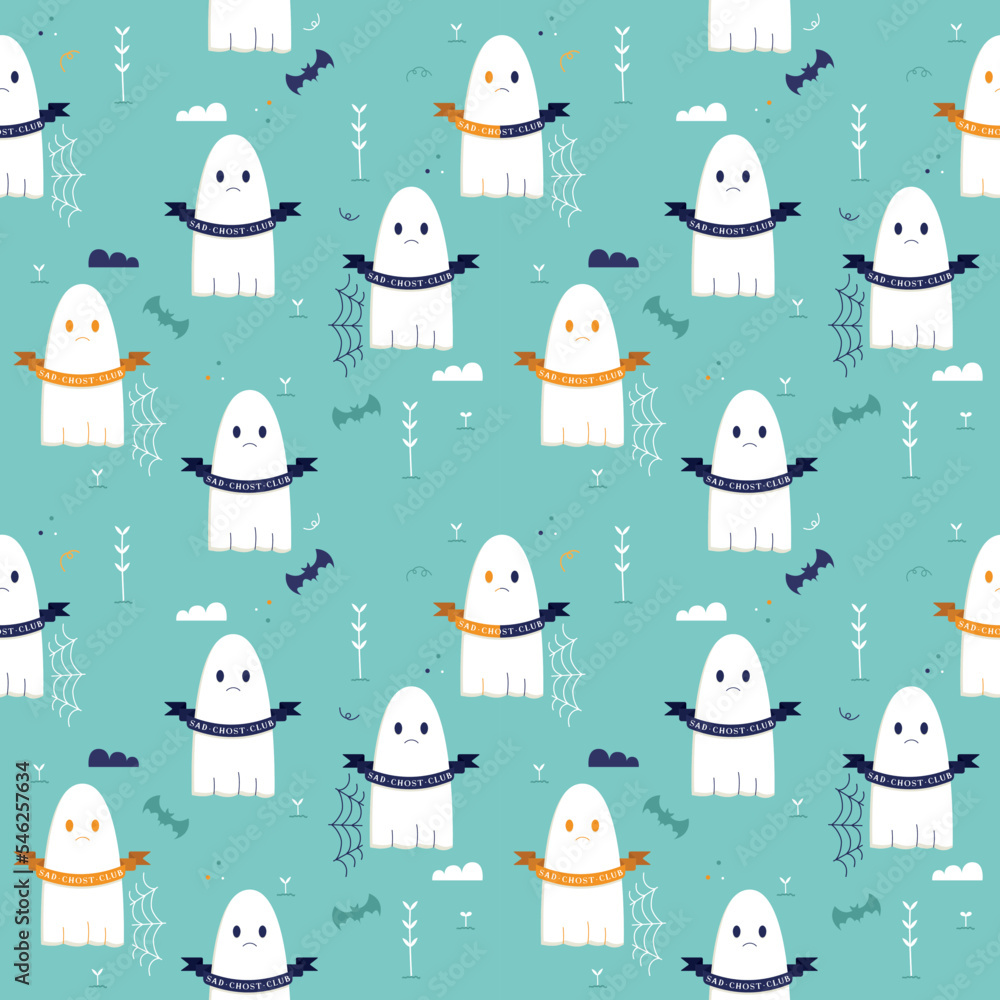 Blue ghost seamless pattern. Cute style background. Vector illustration ...