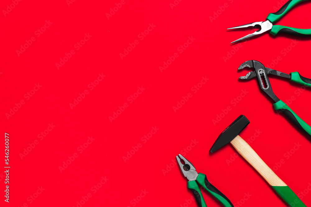 A set of quality green building tools to repair a car or a house on a ...