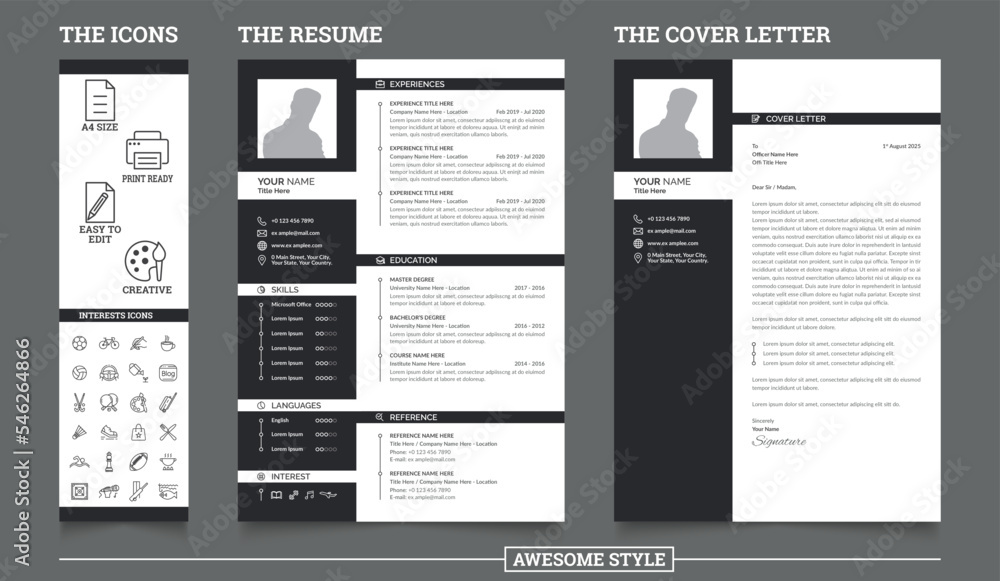 Simple Resume/CV Template with Cover Letter Stock Vector | Adobe Stock