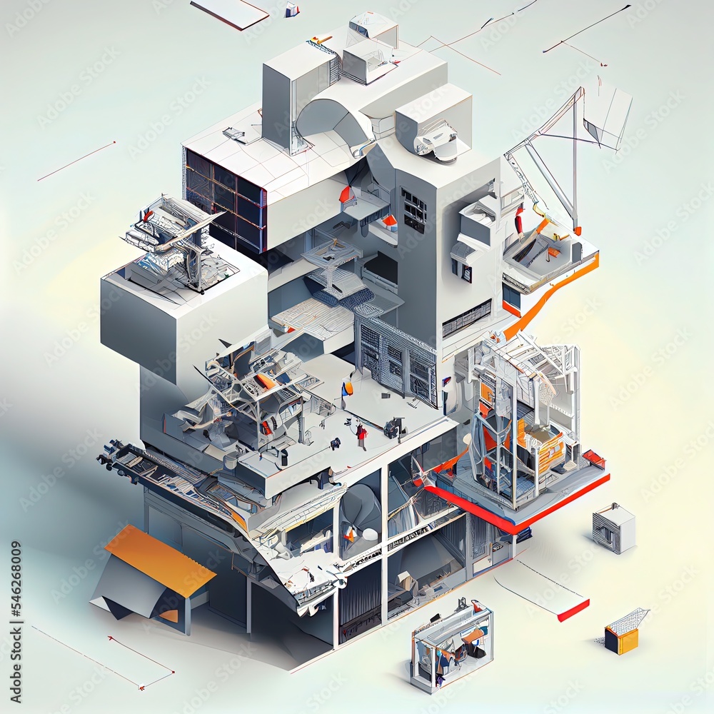 3d architecture exploded diagram illustration Stock Illustration ...