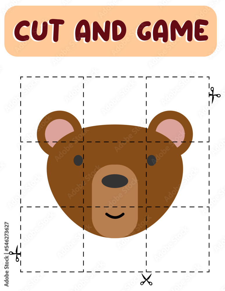 Cut and game bear. Educational children game, printable worksheet ...