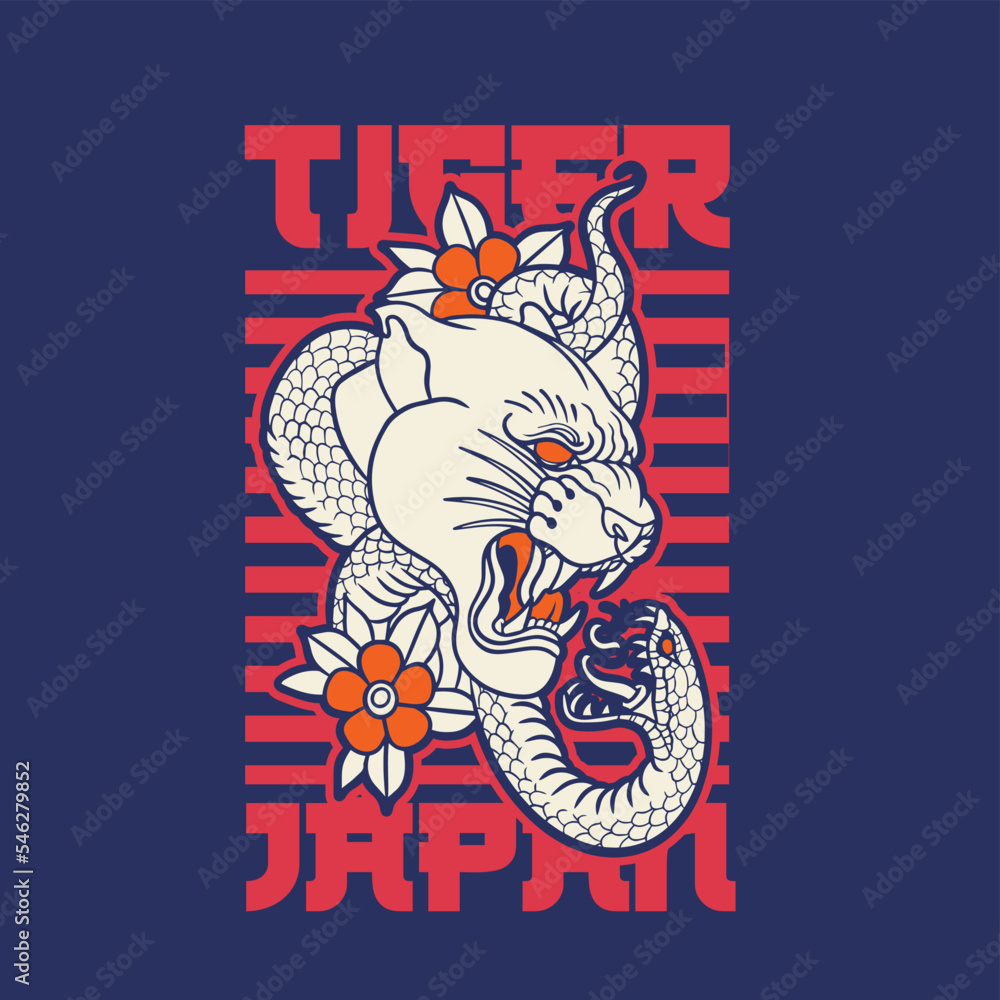 fight between tiger and snake. Angry reptile coiled the big cat ...