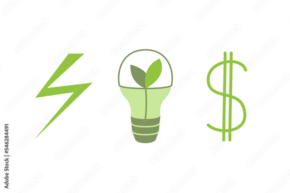 Sustainability concept icons. Light bulb and lightening symbols. Green ...