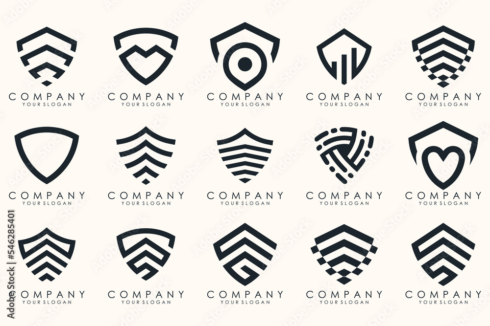 Creative Shield logo and icons set. Vector logo design template. Stock ...