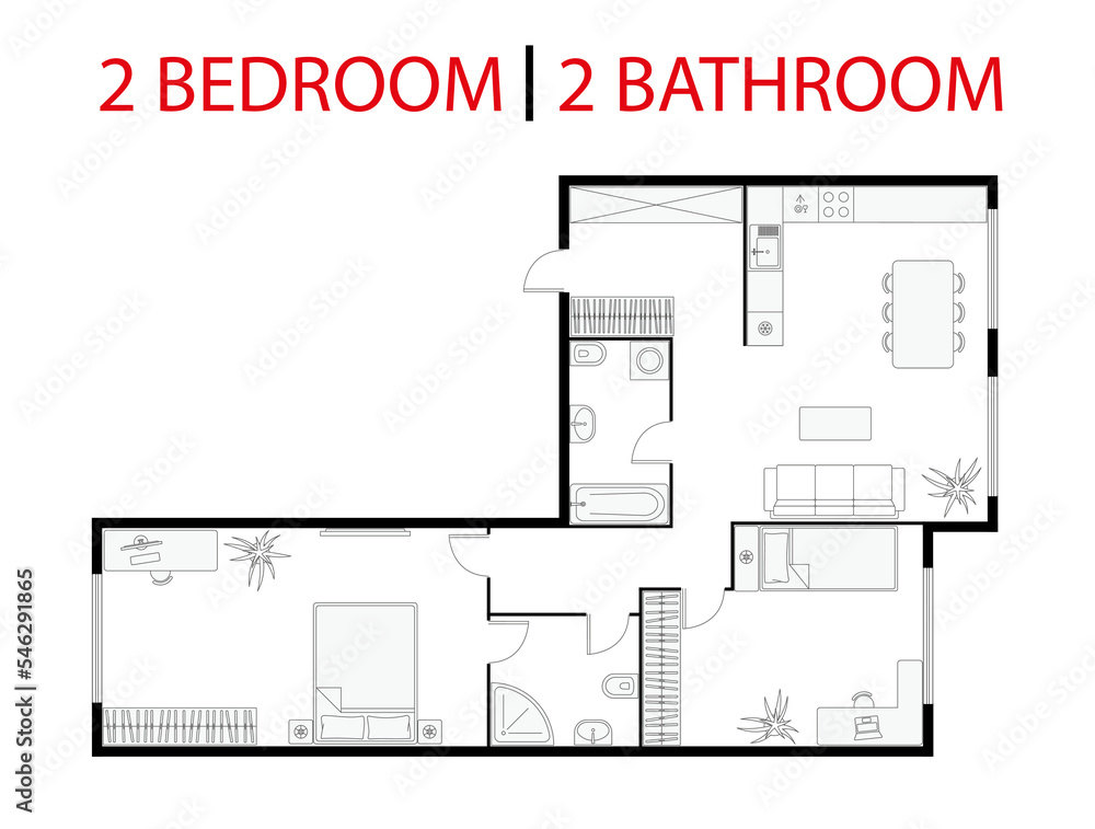 Plan floor apartment. Studio, condominium. Two bedroom layout floor ...