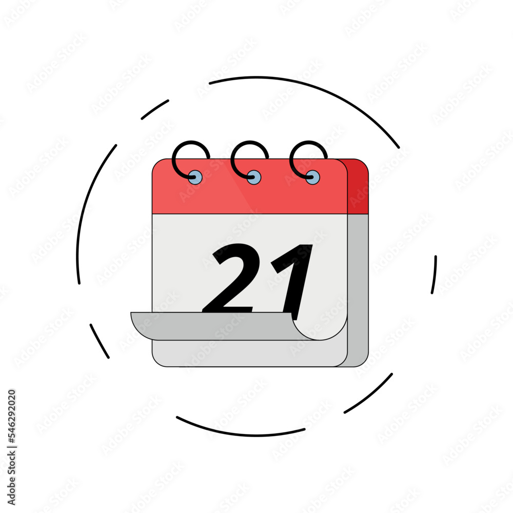 Vector flat red calendar icon with stroke, vector illustration of ...