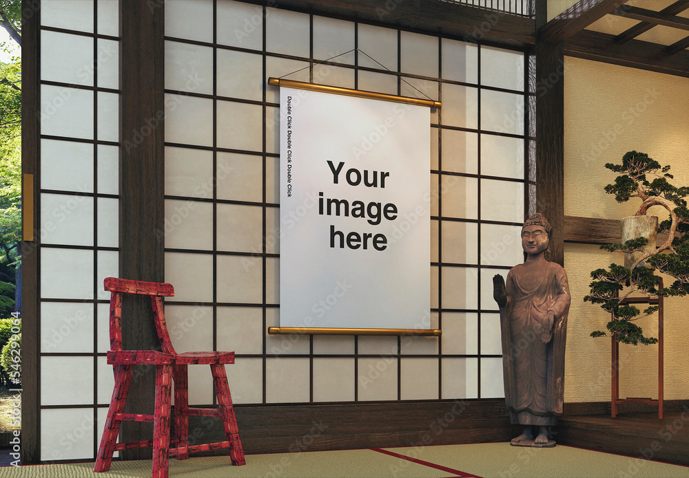 Japanese Indoor Temple Poster Mockup 07 Stock Template | Adobe Stock