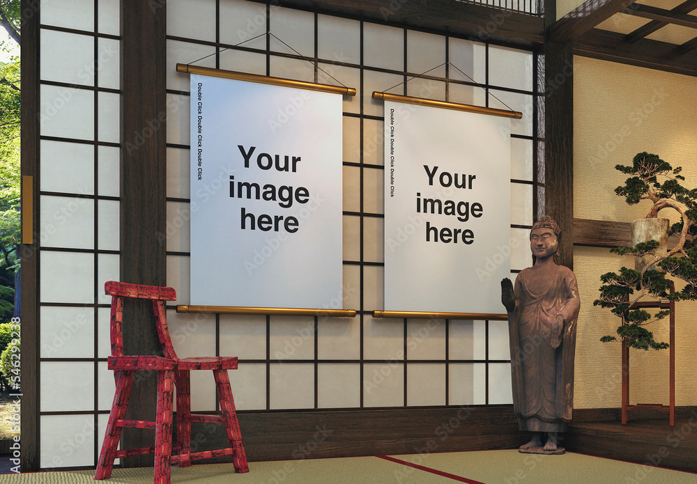 Japanese Indoor Temple Poster Mockup 09 Stock Template | Adobe Stock