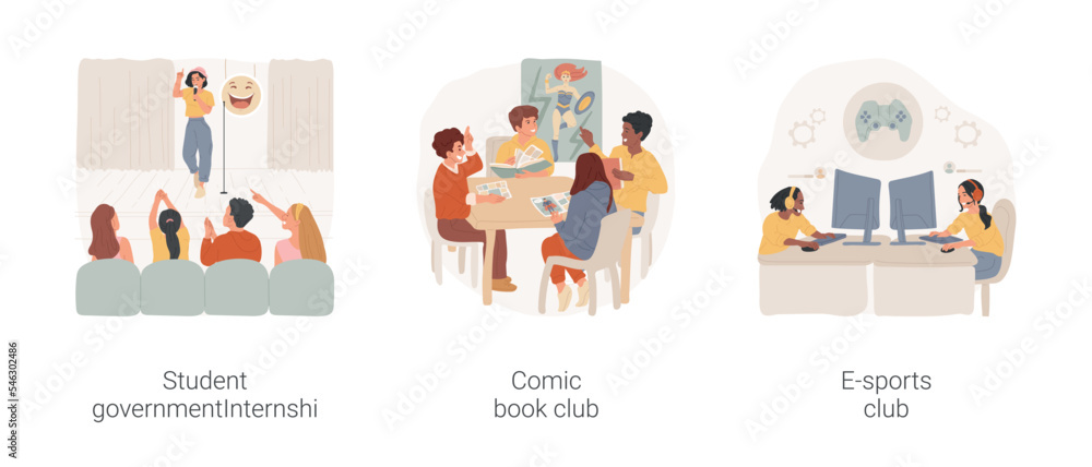 Hobby clubs isolated cartoon vector illustration set. Stand up comedy ...