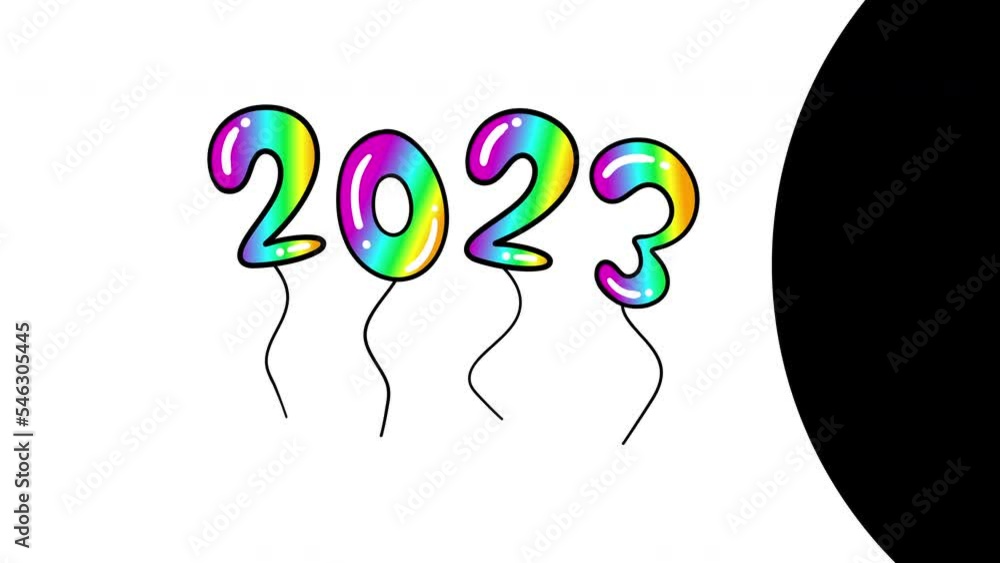 4K Animated 2023 New Year Colorful Balloons Numbers Design. Hand Drawn ...