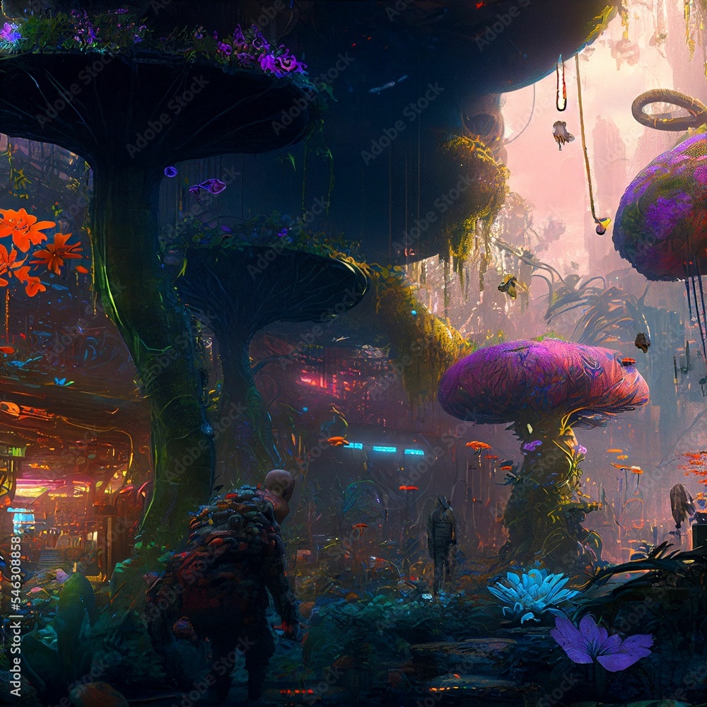 AI-generated digital futuristic art illustration of a mushroom cyber ...