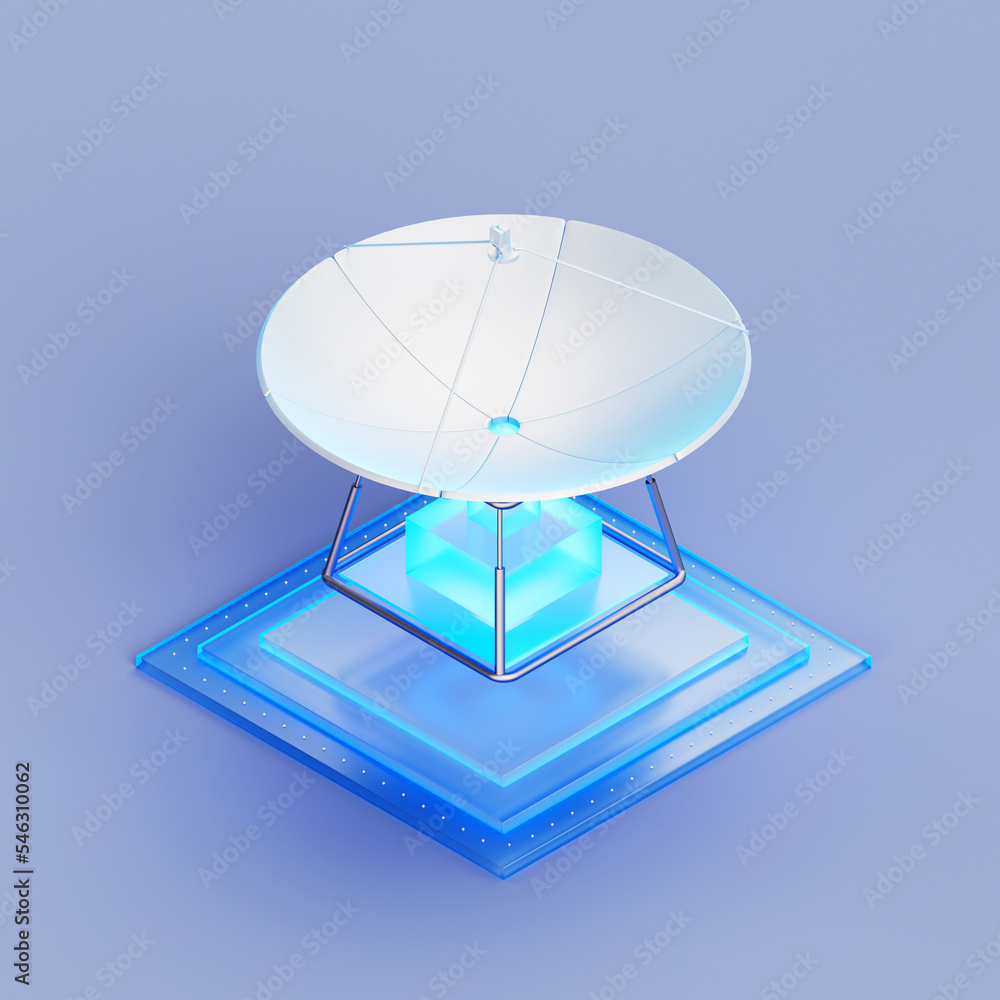 3D isometric illustration of radio telescope, radar dish isolated ...