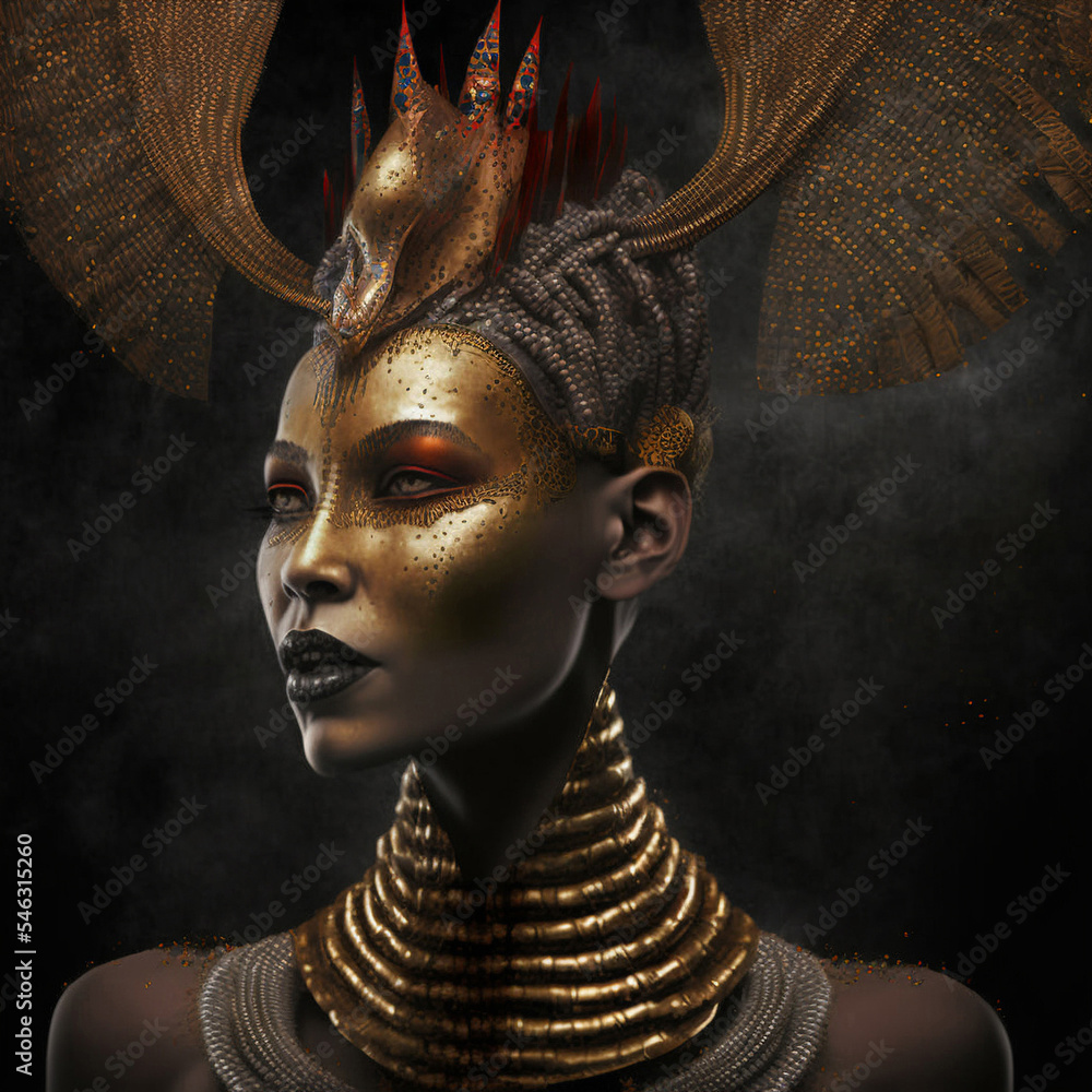 Beautiful goddess in a golden crown, AI generated Stock Illustration ...