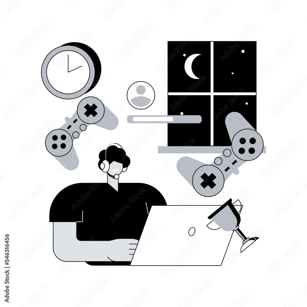 Gaming disorder abstract concept vector illustration. Video game addict ...
