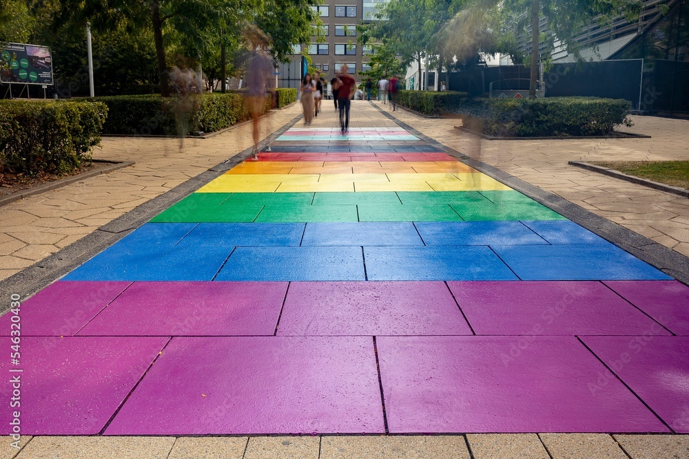LGBTQ community welcome at Erasmus University campus sidewalk Stock ...