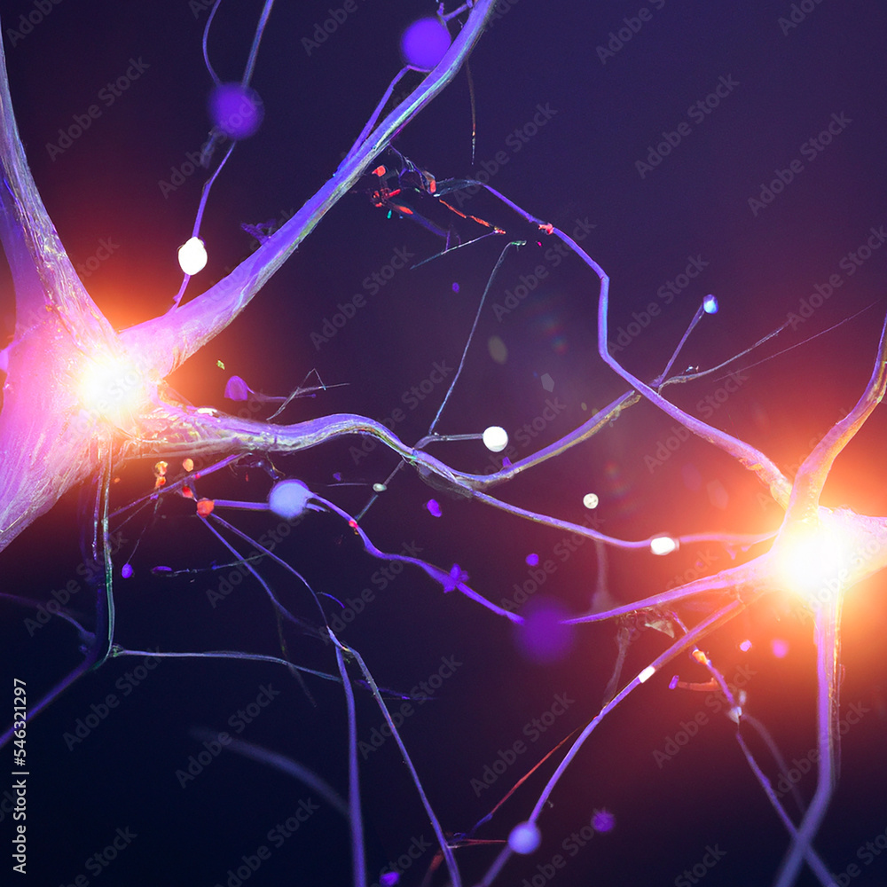 Microscopic view of neurons. Brain connections. Synapses. Communication ...