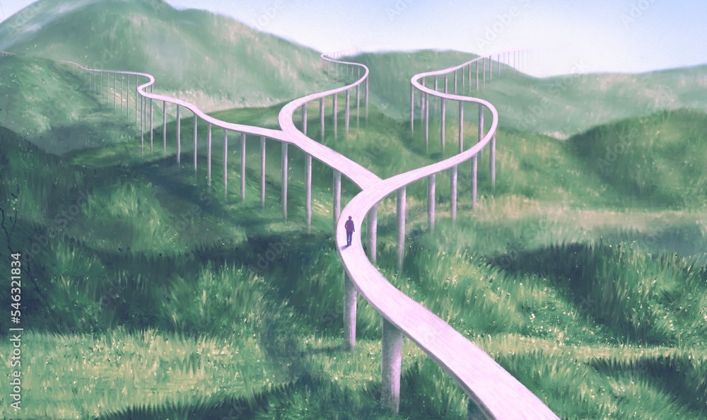 Concept art of surreal road, way, lost, life and endless. conceptual 3d ...