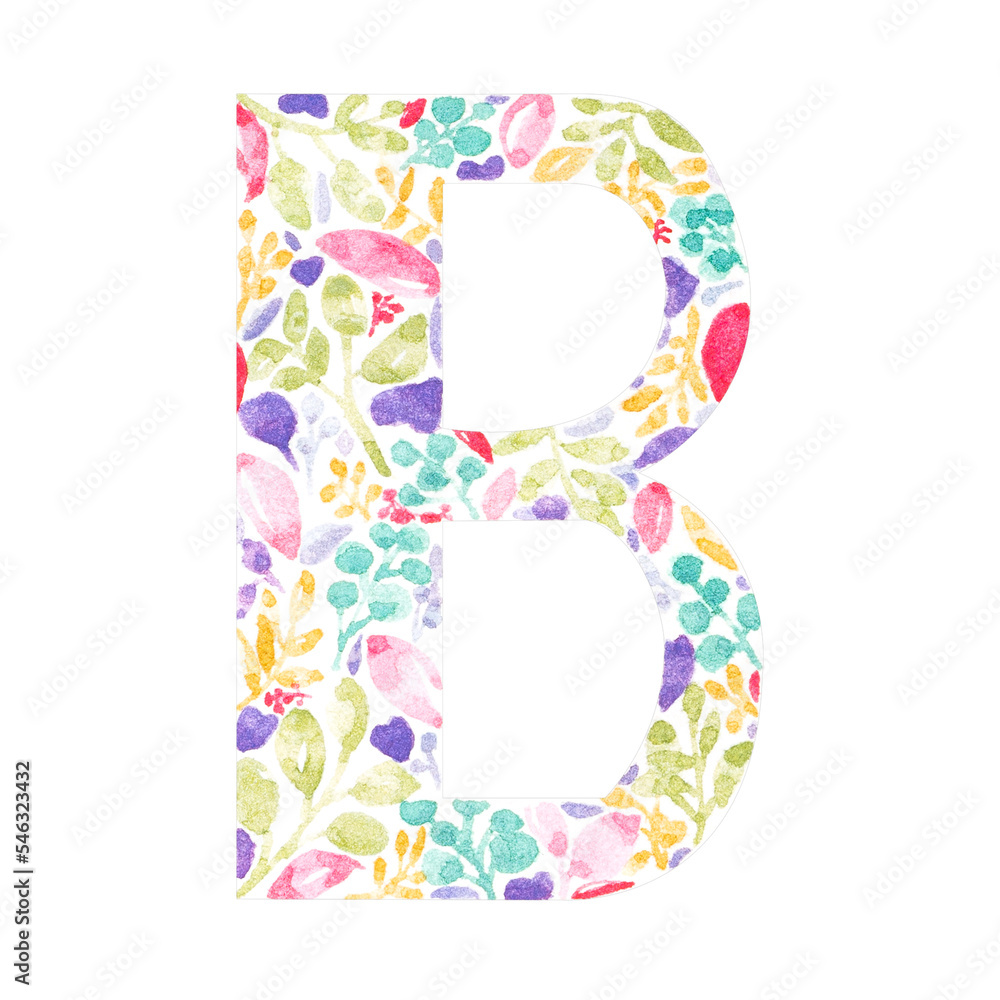 alphabet letter english letter B character draw colorful flowers and ...