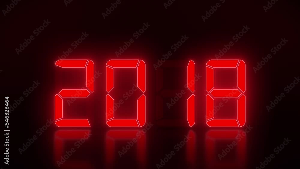 Video animation of an LED display in red with the continuous years 2000 ...