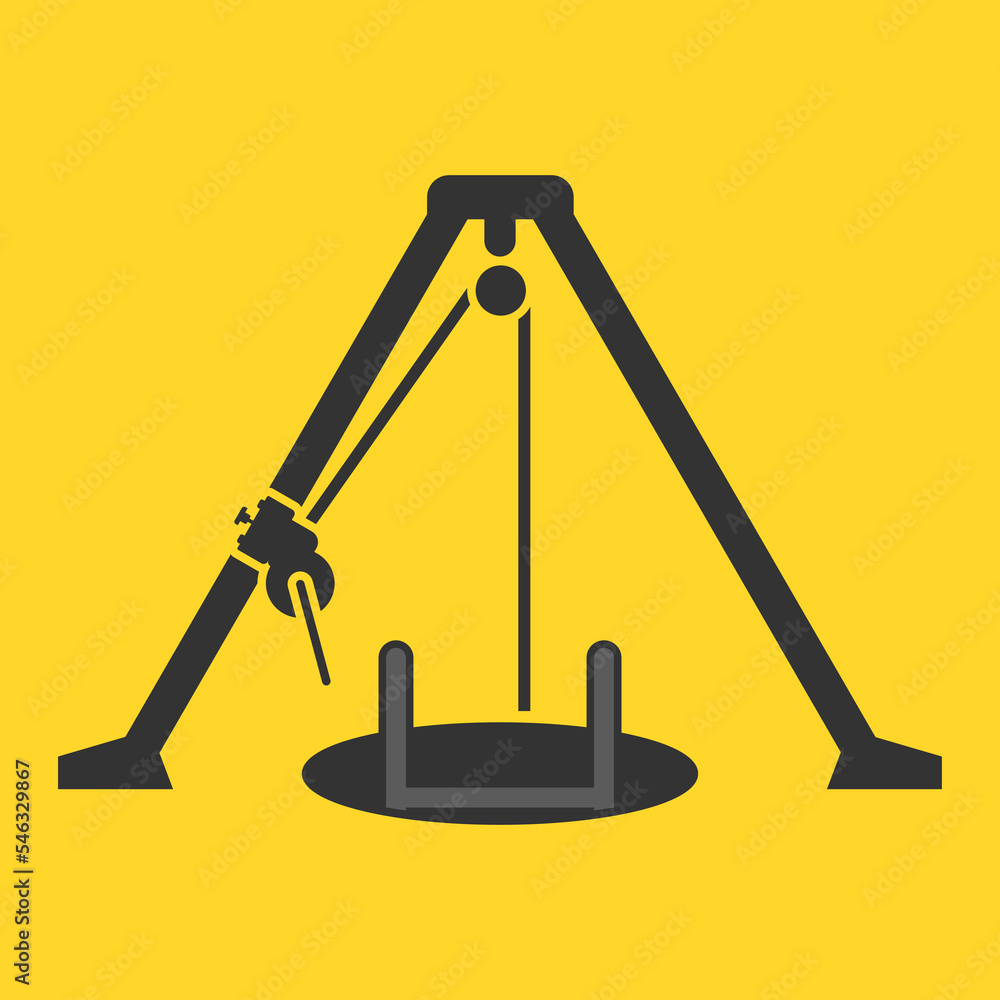 Confined space work entry equipment icon with tripod manhole in black ...