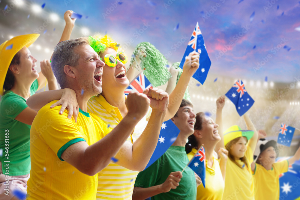 Australia fans on stadium. Australian supporters. Stock Photo | Adobe Stock