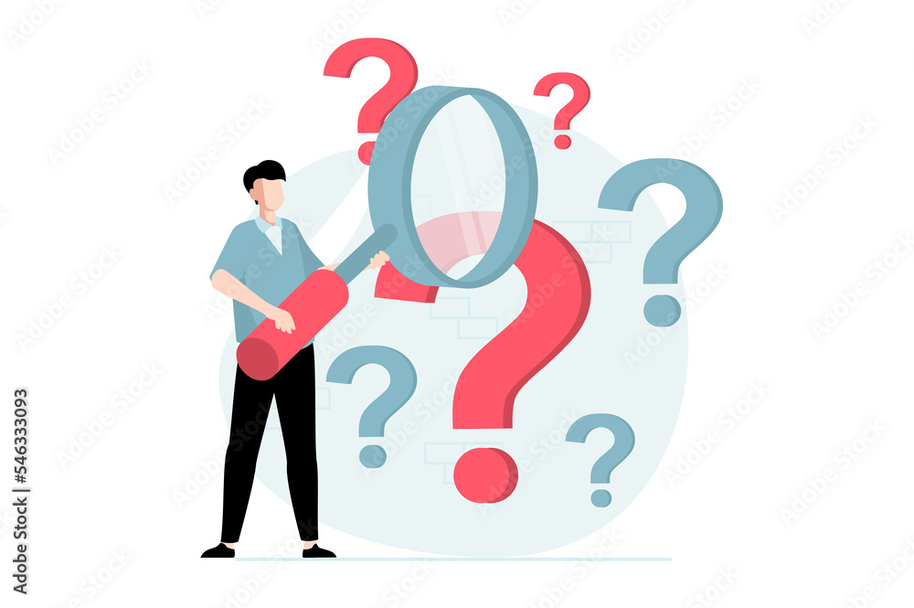 Finding solution concept with people scene in flat design. Man with ...
